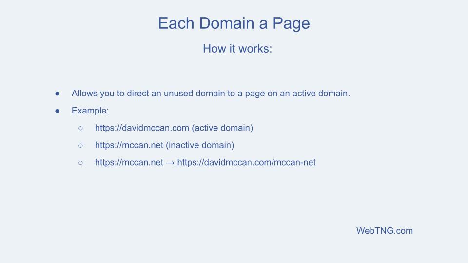 Host Landing Pages for Inactive Domains with Each Domain a Page - WebTNG